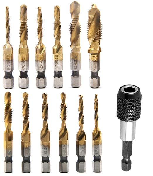 aiyun 13 Pieces Drill Tap Set, SAE/Metric Drill Tap Bits Set with Quick ...