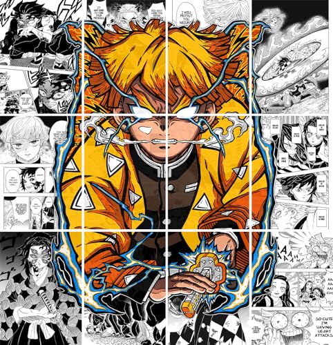 VEENSHI Set of 12 Zenitsu Wall Art | Demon Slayer Poster | Anime Art ...