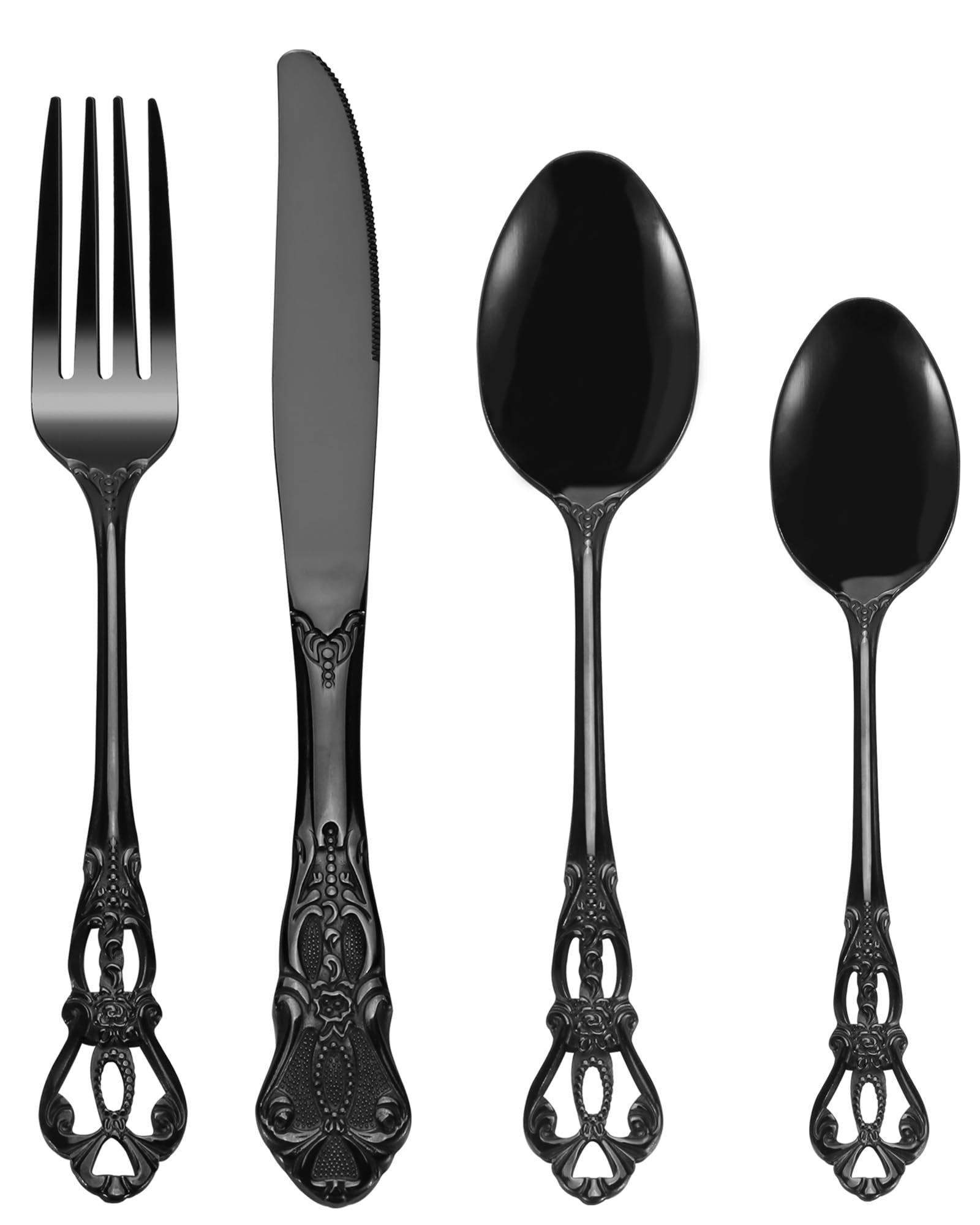 SHEUMNT Retro Black Silverware Set for 6, Gorgeous 24 Pieces Stainless ...