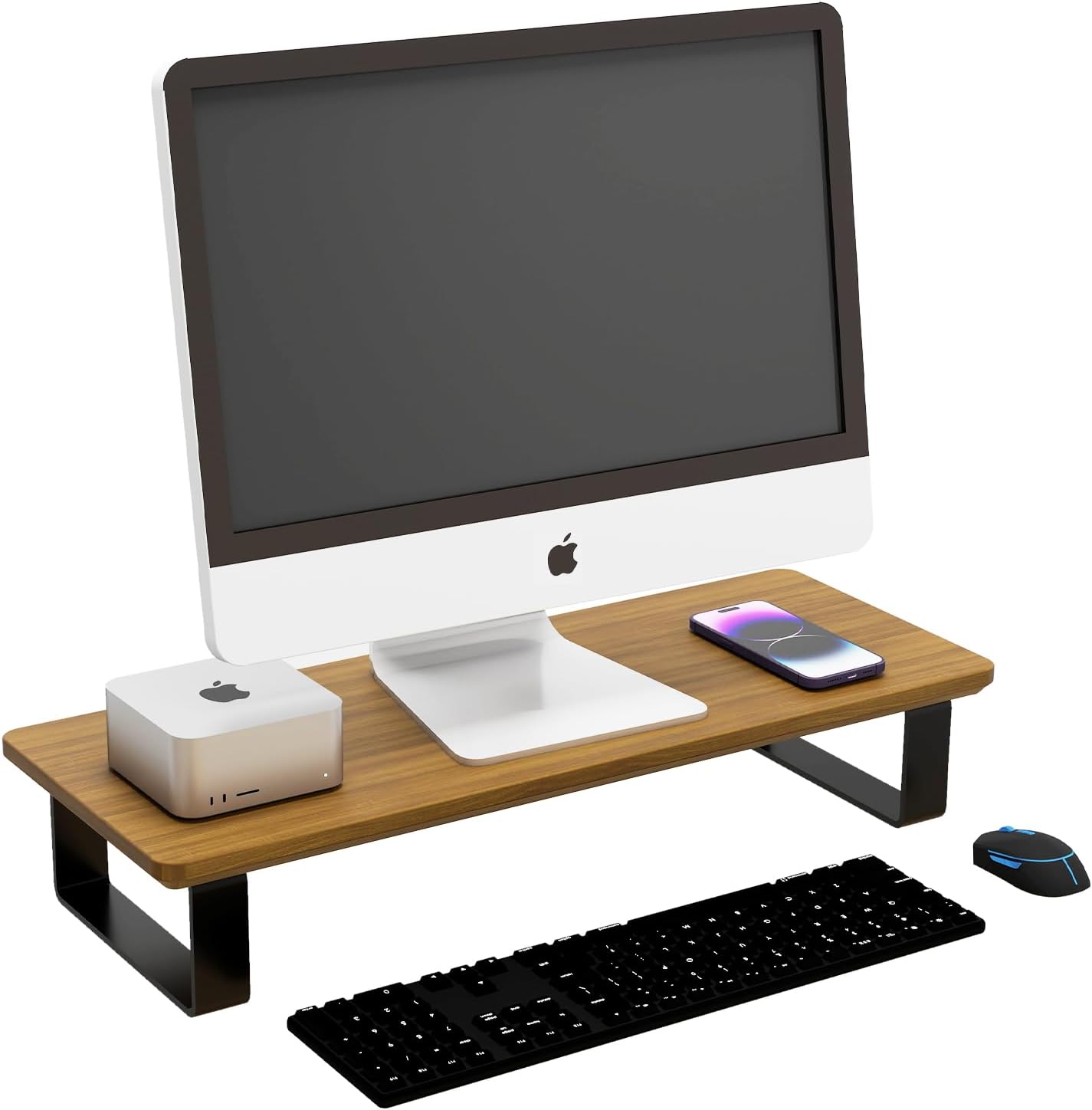 Amazon.com: YUMORE Wood Computer Monitor Stand for Desk, Walnut Wooden ...