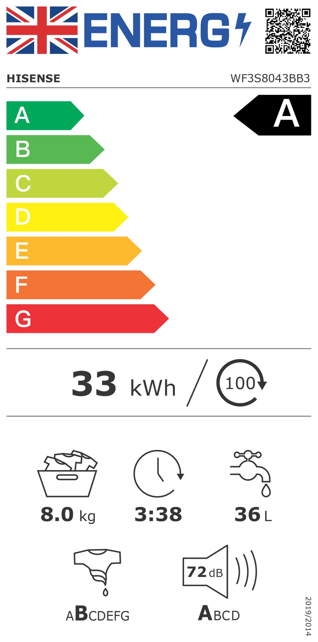 Hisense 3S WiFi Series WF3S8043BB3 8 KG Front Load Washing Machine ...