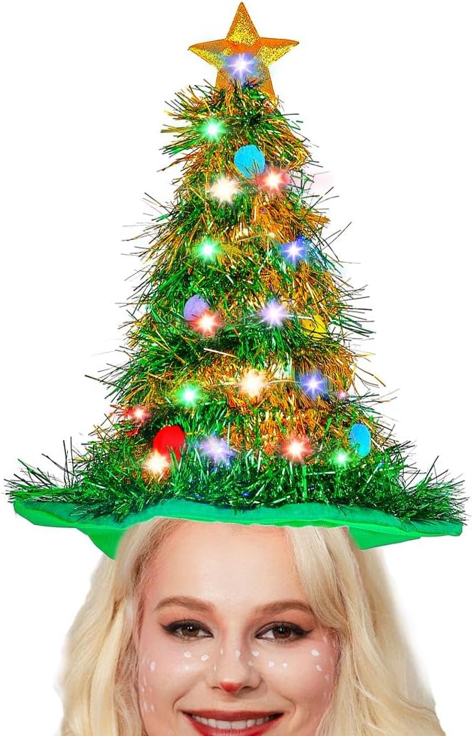 Amazon.com: Coridy Light up Christmas Tree Hat for Women Colorful Gold ...