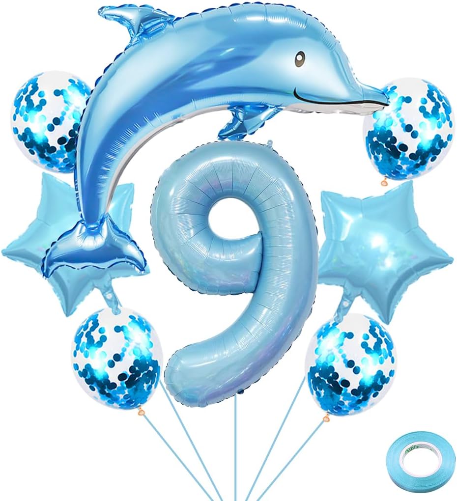 Amazon.com: Weenkeey 9th Dolphin Birthday Balloons Giant Dolphin ...