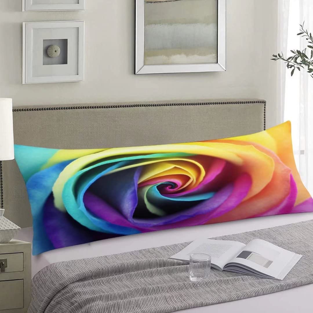 Amazon.com: AIMSTONG Rainbow Rose Body Pillow Cover Colorful Blossom ...