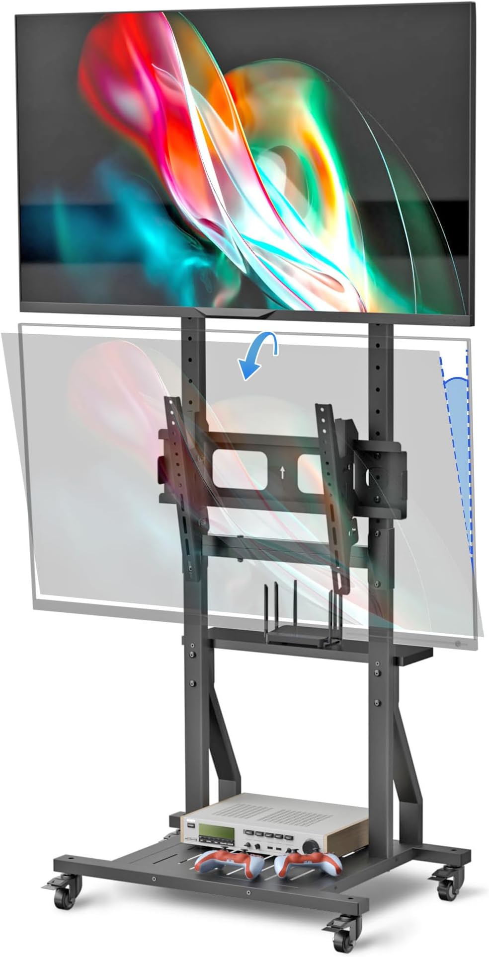 Amazon.com: Mobile Dual TV Stand,Rolling TV Cart for 2 TVs with Table ...