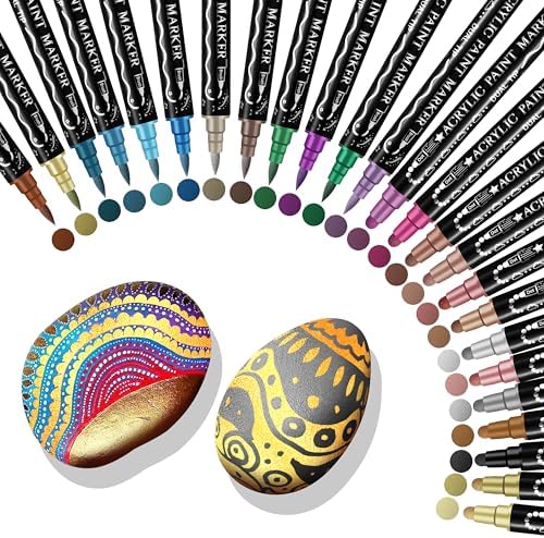 Metallic Markers Pens, 24 Colors Acrylic Pens for Stones Waterproof ...