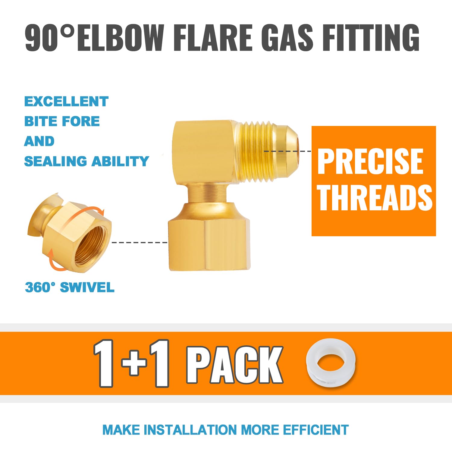 Snapklik.com : SUNGATOR 90 Elbow Flare Fitting, 3/8" Female Swivel X ...