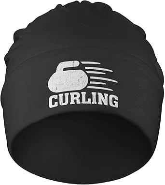 Curling Funny Ice Sports Player Gifts Black Slouchy Beanie Hats Chemo ...