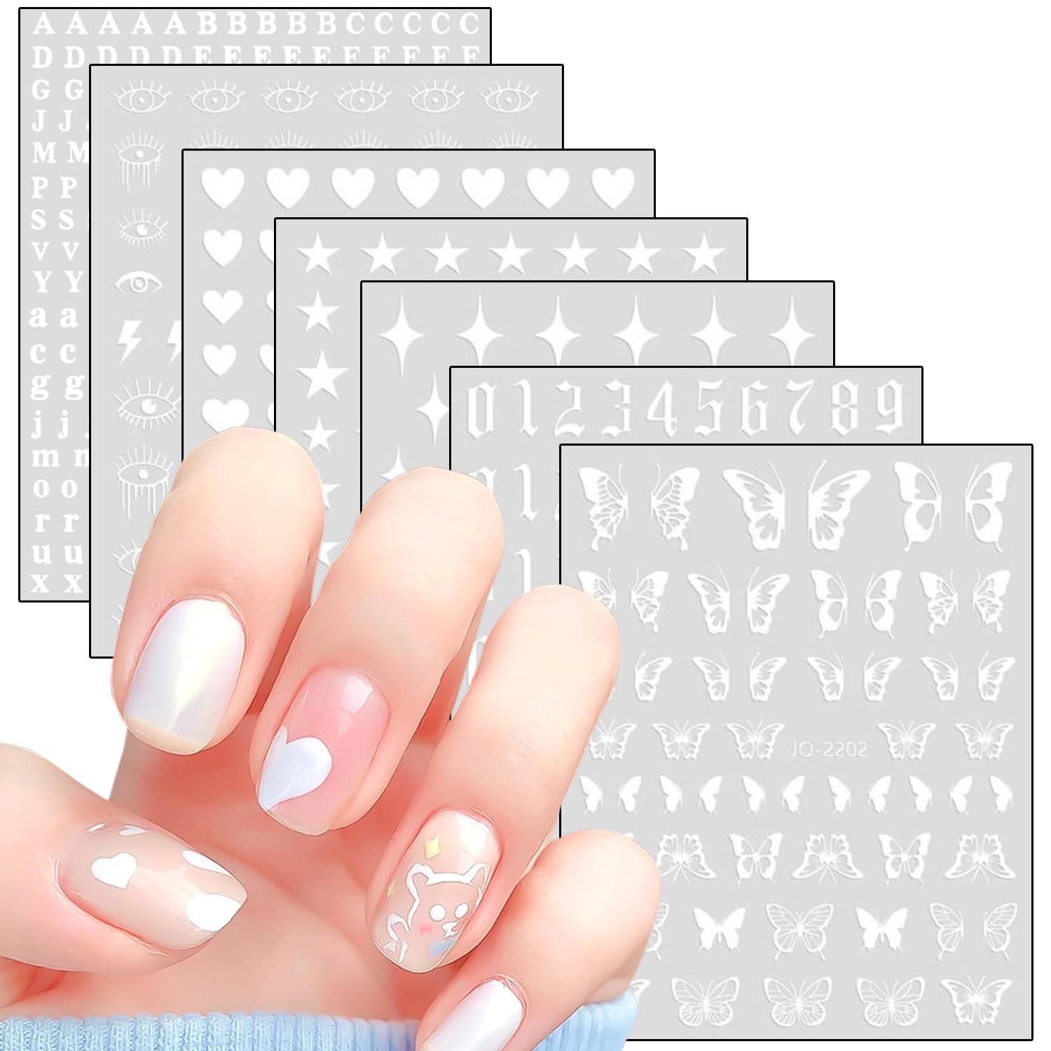 Amazon.com: 7 Sheets White Nail Art Stickers, 3D Geometry Nail Transfer ...