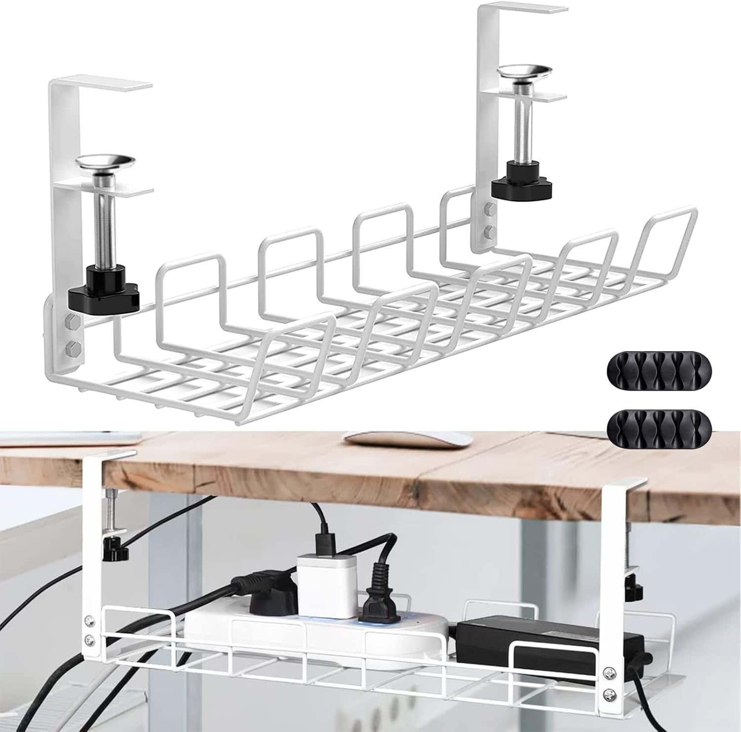 ikeoat Under Desk Cable Management Tray, 40cm No Drill Cable Tray with ...