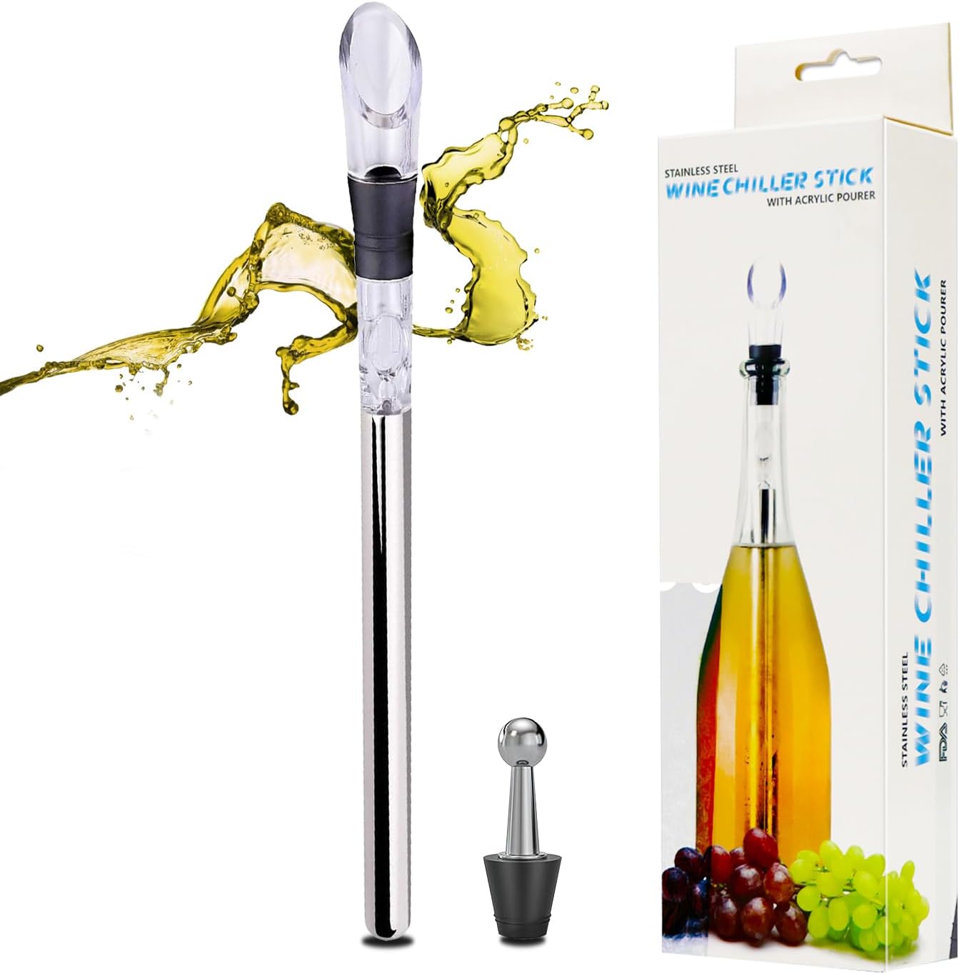 Wine Cooler Stick Stainless Steel Wine Chill Rod with Spout, 3-in-1 ...