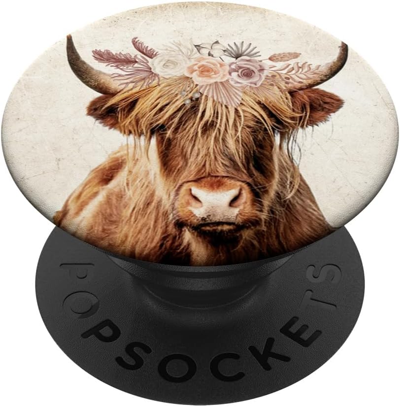 Amazon.com: Funny Floral Scottish Highland Cow Art PopSockets Standard ...