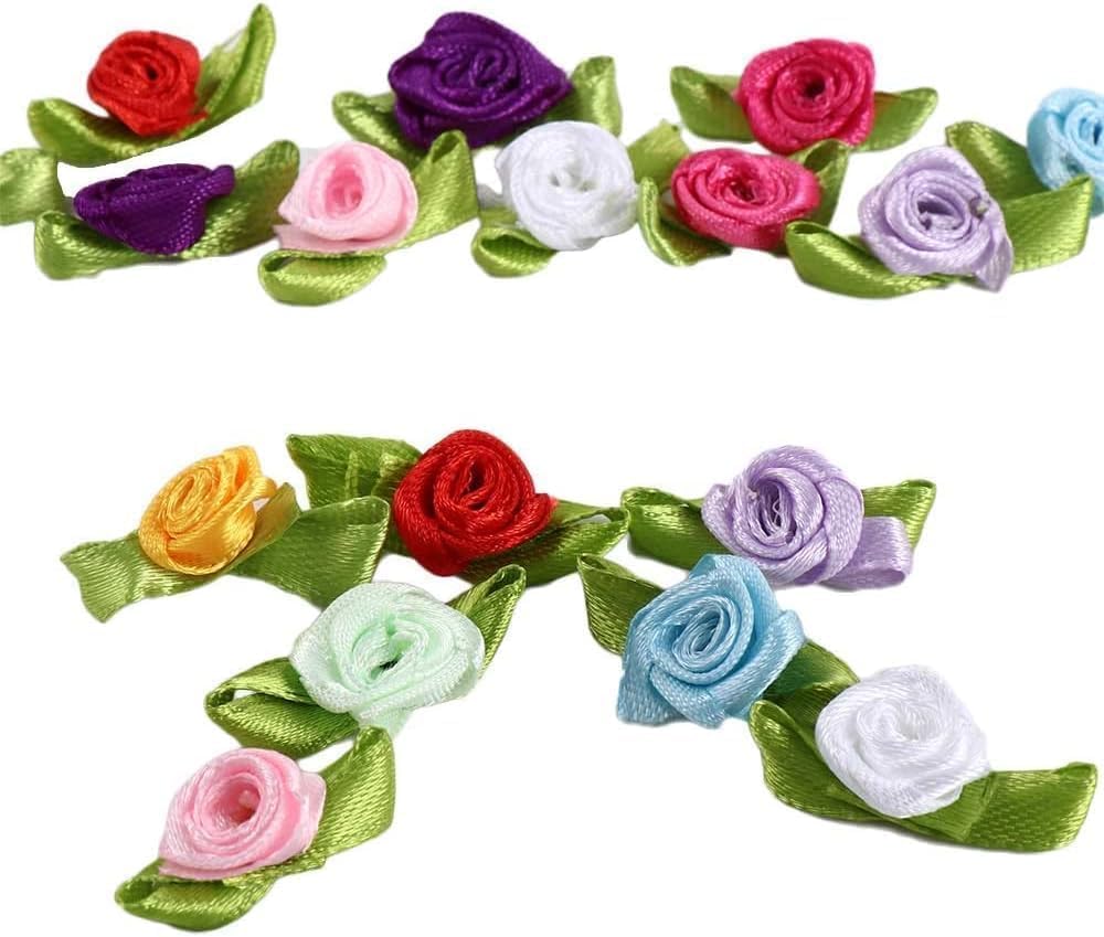 Amazon.com: 100 Pcs Multicolor Mini Ribbon Rose Flower Ornament, Satin ...