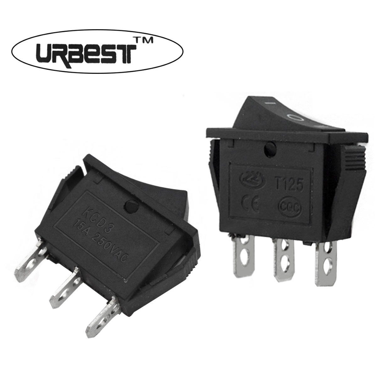 Snapklik.com : URBEST AC 15A/250V 20A/125V Plastic Metal Black 3 Pin On ...