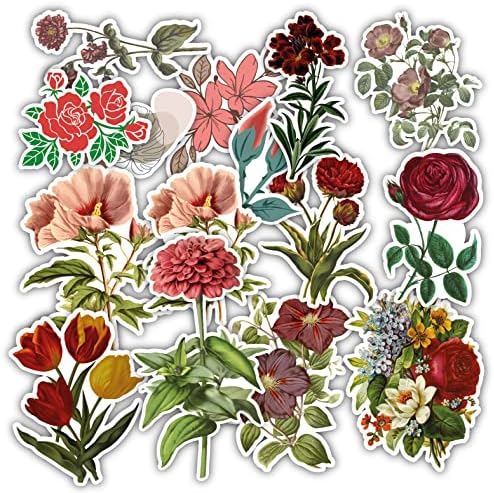 woopme 15 Pcs Vintage Floral Art Flowers Printed Scrapbook Stickers for ...