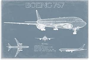 Amazon.com: PQAZXCA BOEING 767 Vintage Viation Blueprint Poster Canvas ...