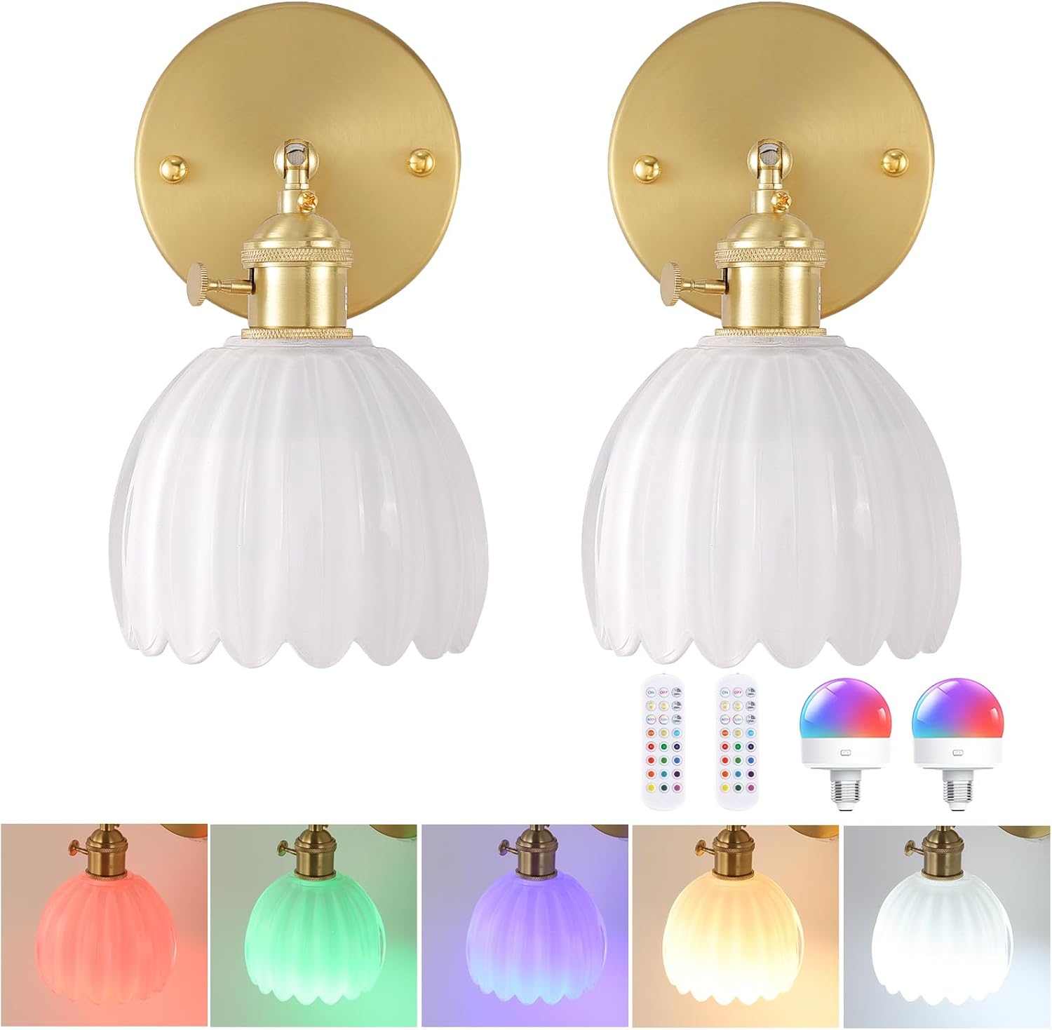 Shenmoyl Vintage Battery Operated Wall Sconce with Cute White Tulip ...