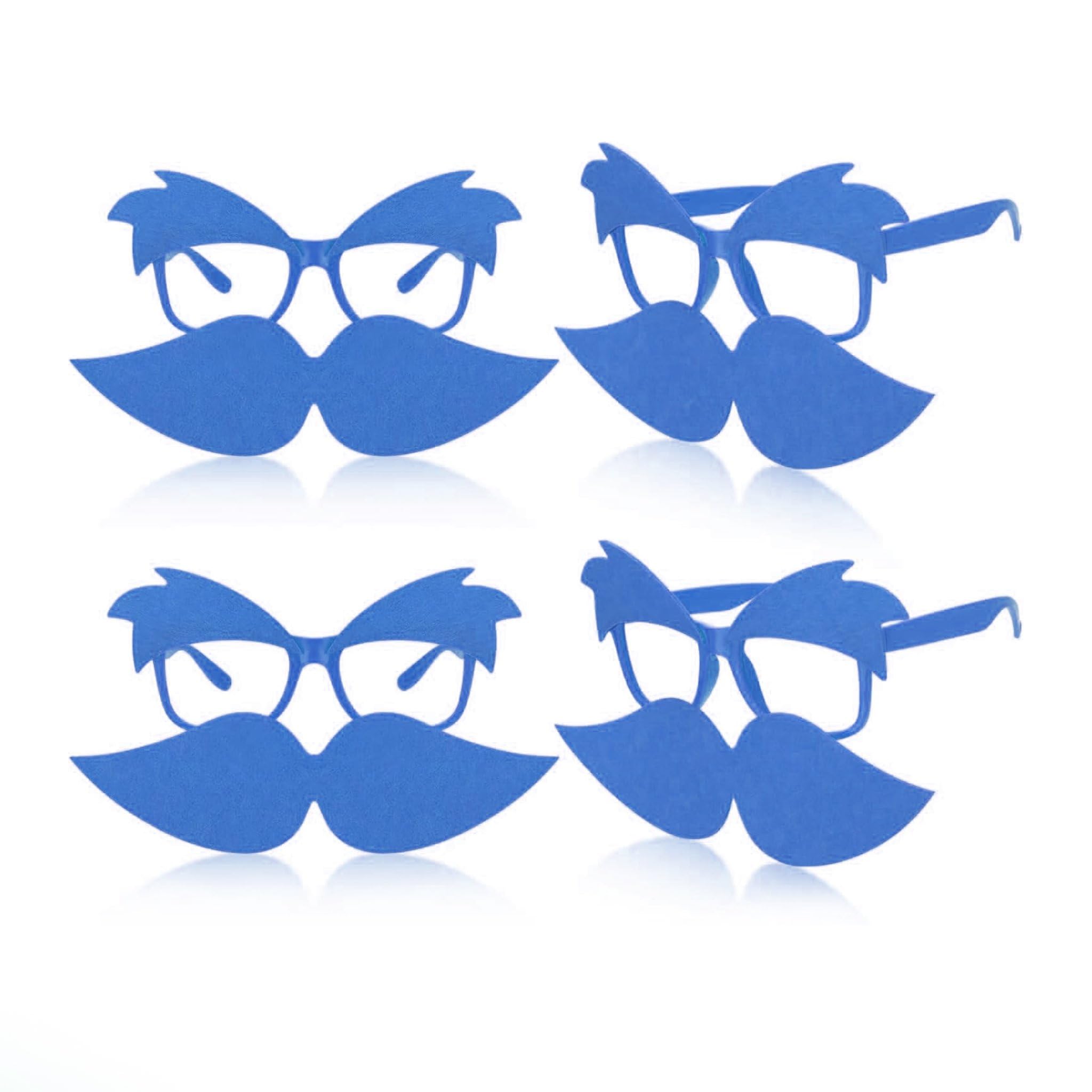 PACK 4 Blue Mustache and Eyebrows Glasses Set Felt Fake Beard Self ...