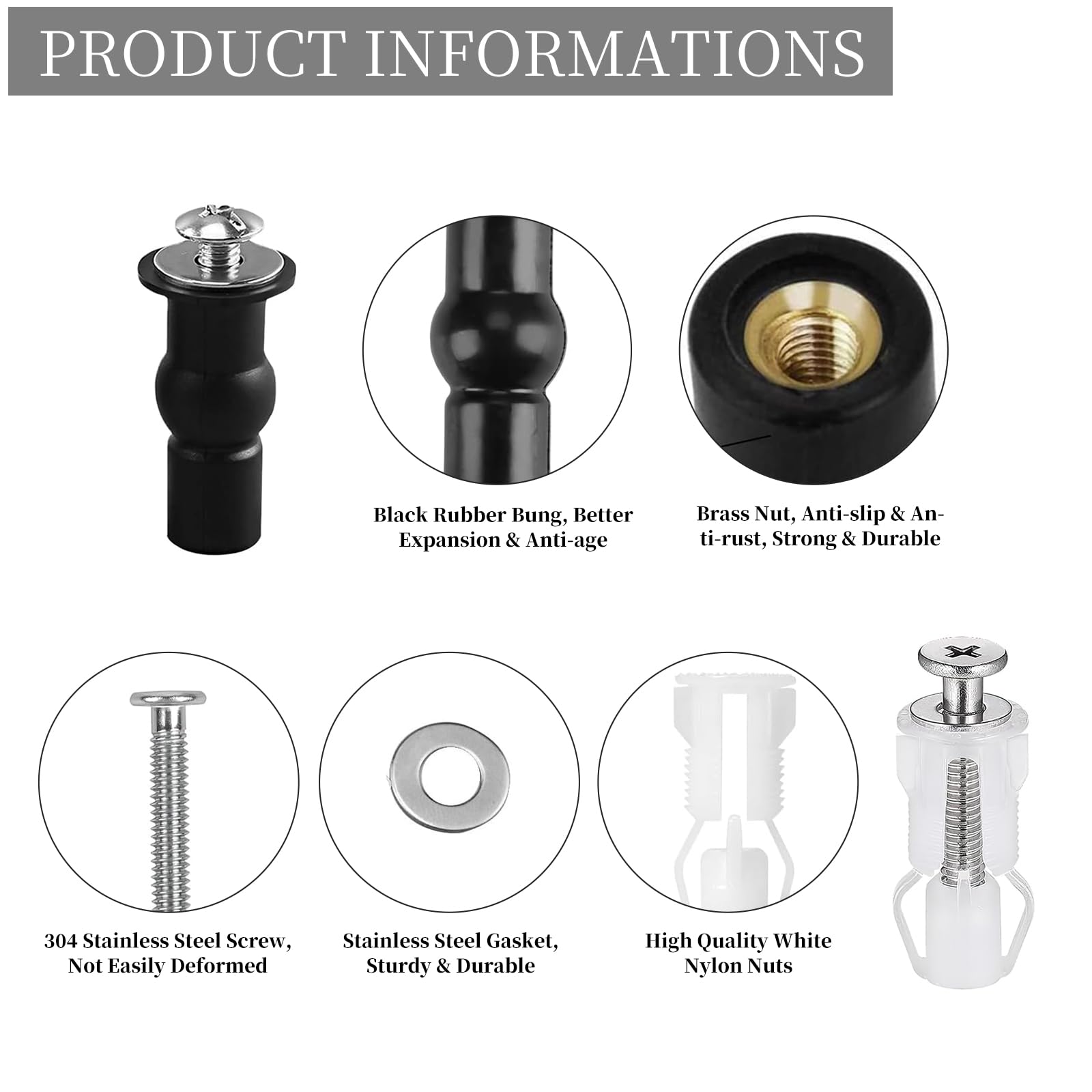 8Pcs Universal Toilet Fixing Kit, Toilet Seat Fittings and Fixtures ...