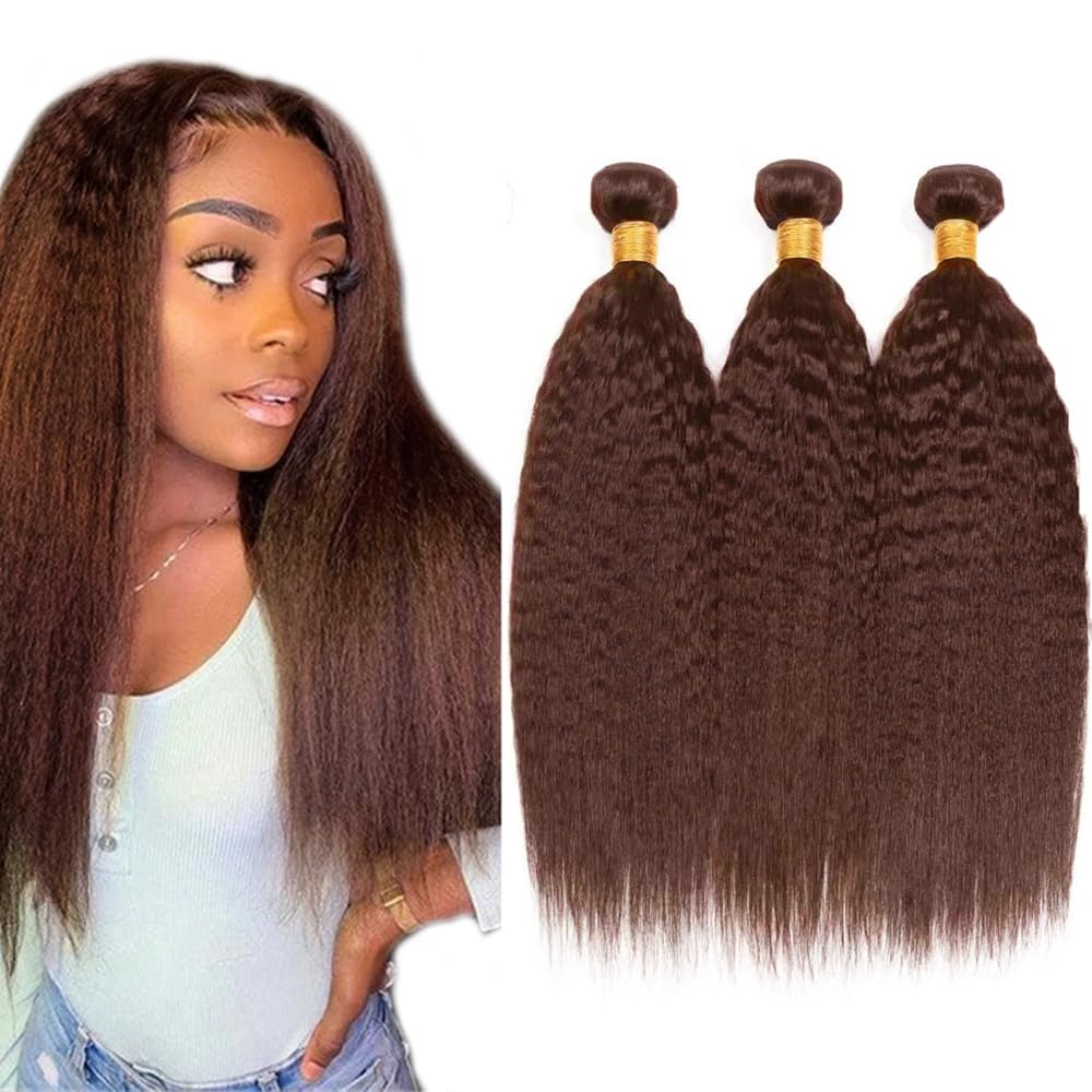 Amazon.com : Brown Bundles Color 4 Kinky Straight Bundles Dark Brown Human Hair Bundles 14 16 18 ...