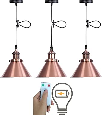 3 Pack Wireless Dimmable Hanging Pendant Light, Adjustable Battery ...