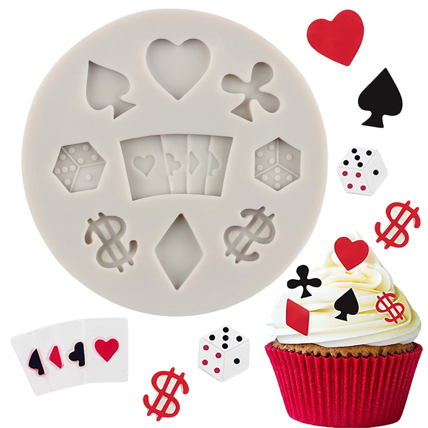 Amazon.com: MINFEIDMS Poker Silicone Molds Playing Cards Hearts ...