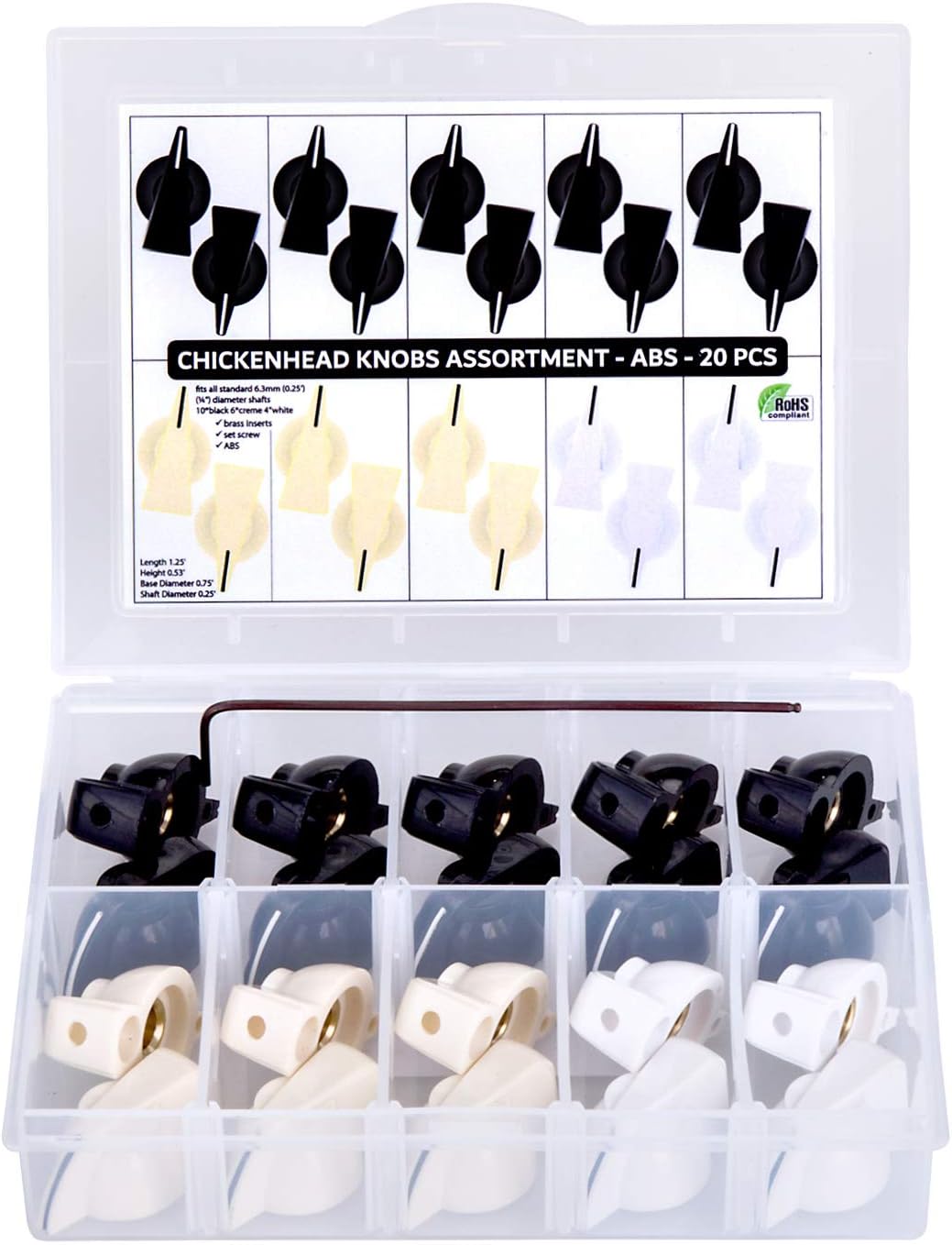 Amazon.com: 3pdt 20 pcs Chickenhead Knobs Assortment Kit Box, 10 pcs Black, 6 pcs Creme, 4 pcs ...