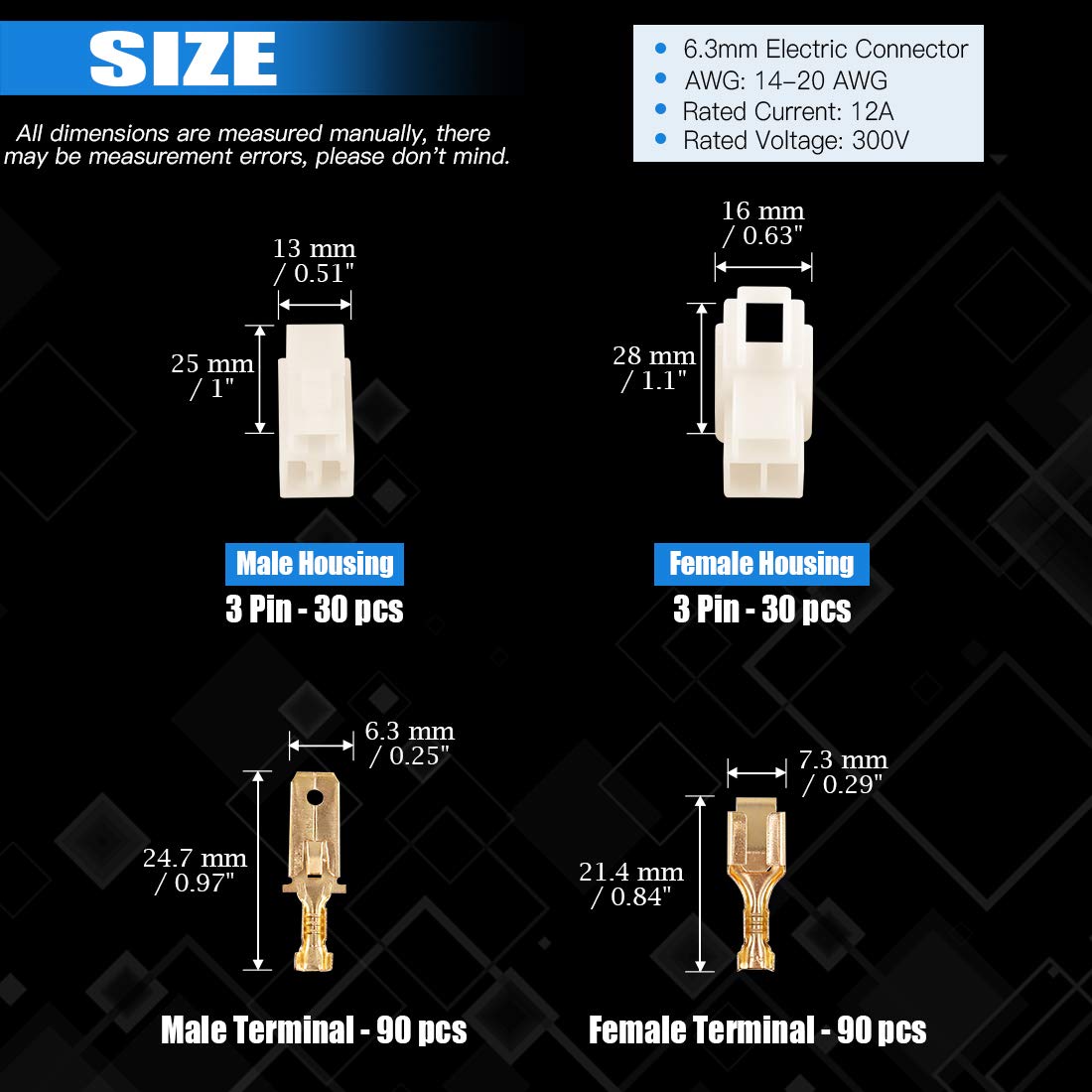 Snapklik.com : Glarks 240Pcs 6.3mm 3 Pin Way Electrical Automotive Wire ...
