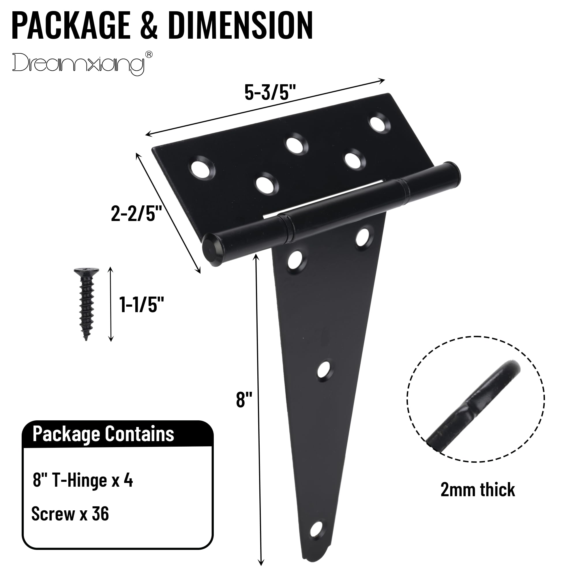 Snapklik.com : 8 Inch T-Strap Gate Hinges, Heavy Duty Shed Barn Door ...