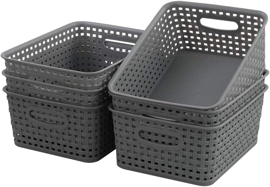 Amazon.com: Readsky Small Plastic Storage Basket, Gray, Pack of 6 ...