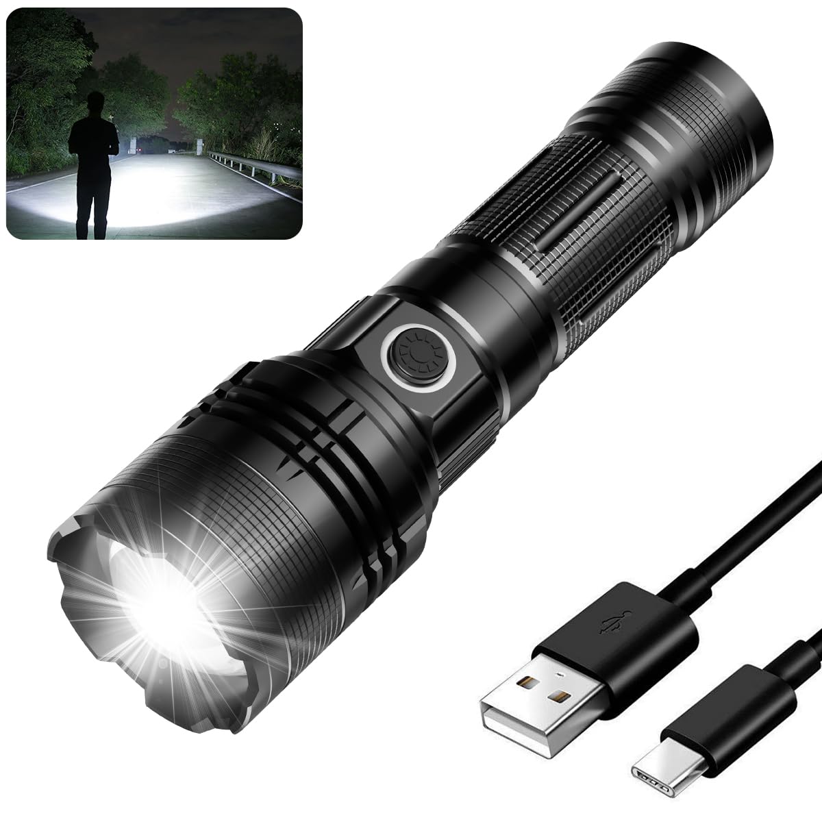 E-SHIDAI Rechargeable Flashlight, Tactical Flashlights 12000 High ...