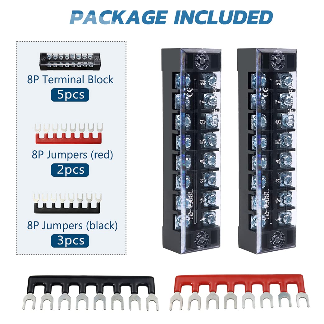 Snapklik.com : FIXITOK Terminal Strip Blocks, 5 Sets 8 Positions 600V ...