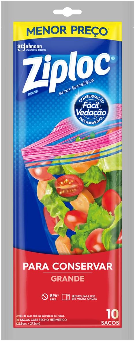 Ziploc Saco Hermético para Conservar Alimentos, Organizador, Grande, 10 unidades : Amazon.com.br ...