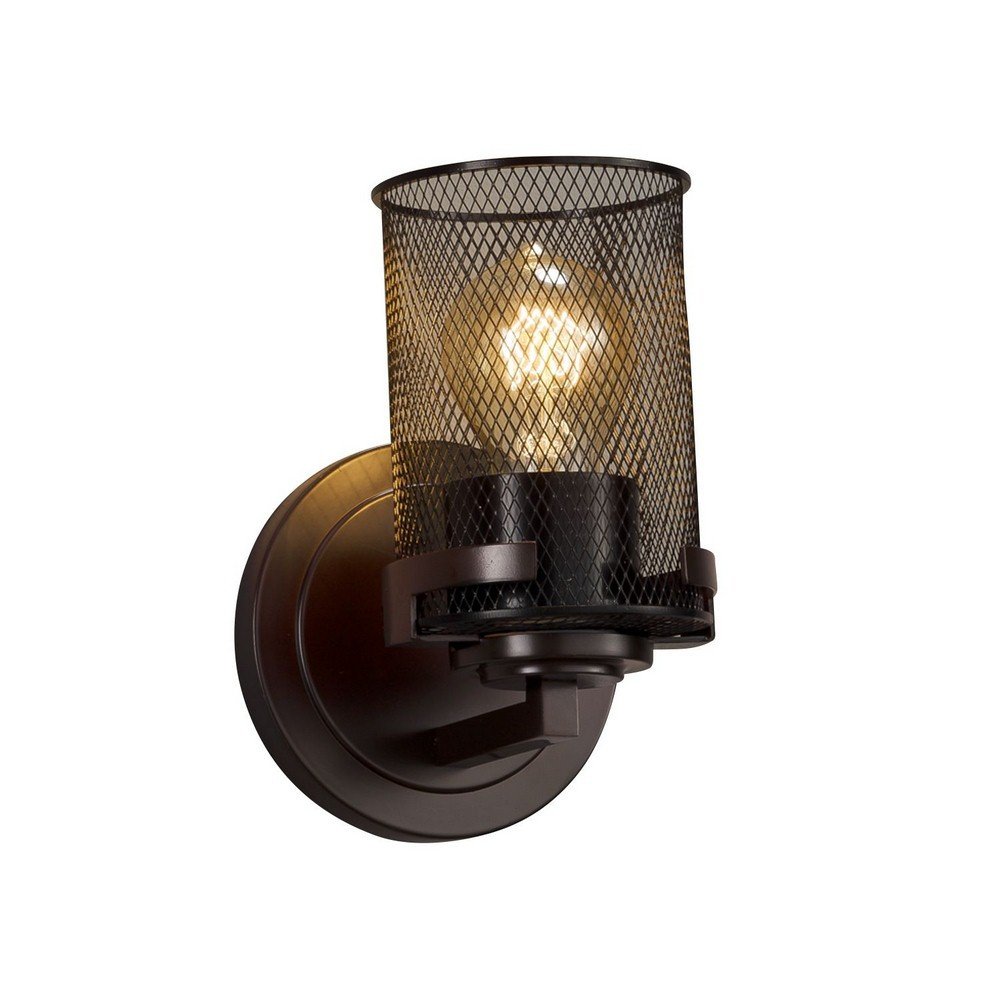 Wire Mesh - Atlas 1-Light Wall Sconce - Cylinder with Flat Rim Wire ...