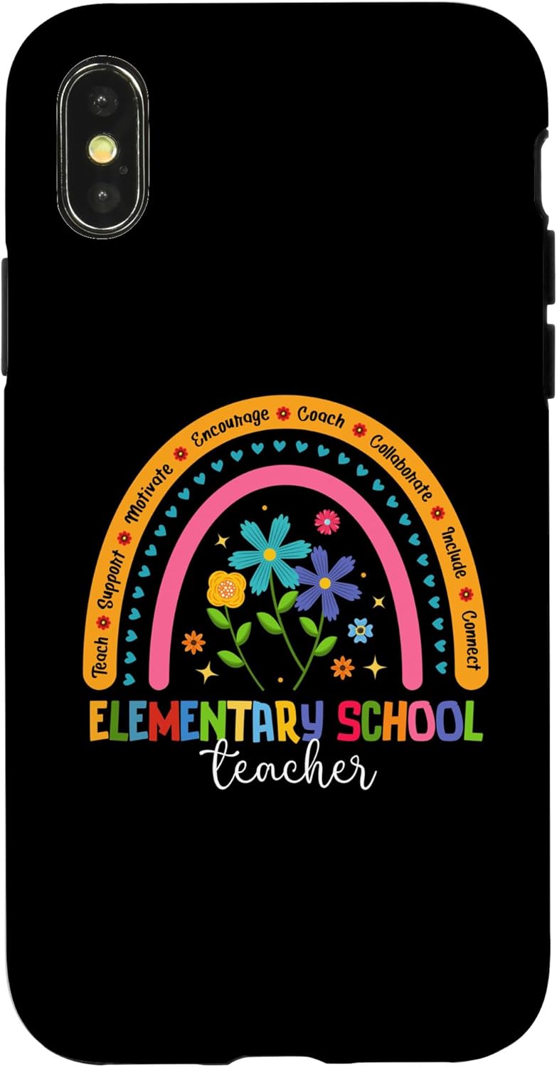 Amazon.com: iPhone X/XS Elementary School Teacher Rainbow Flower Back ...