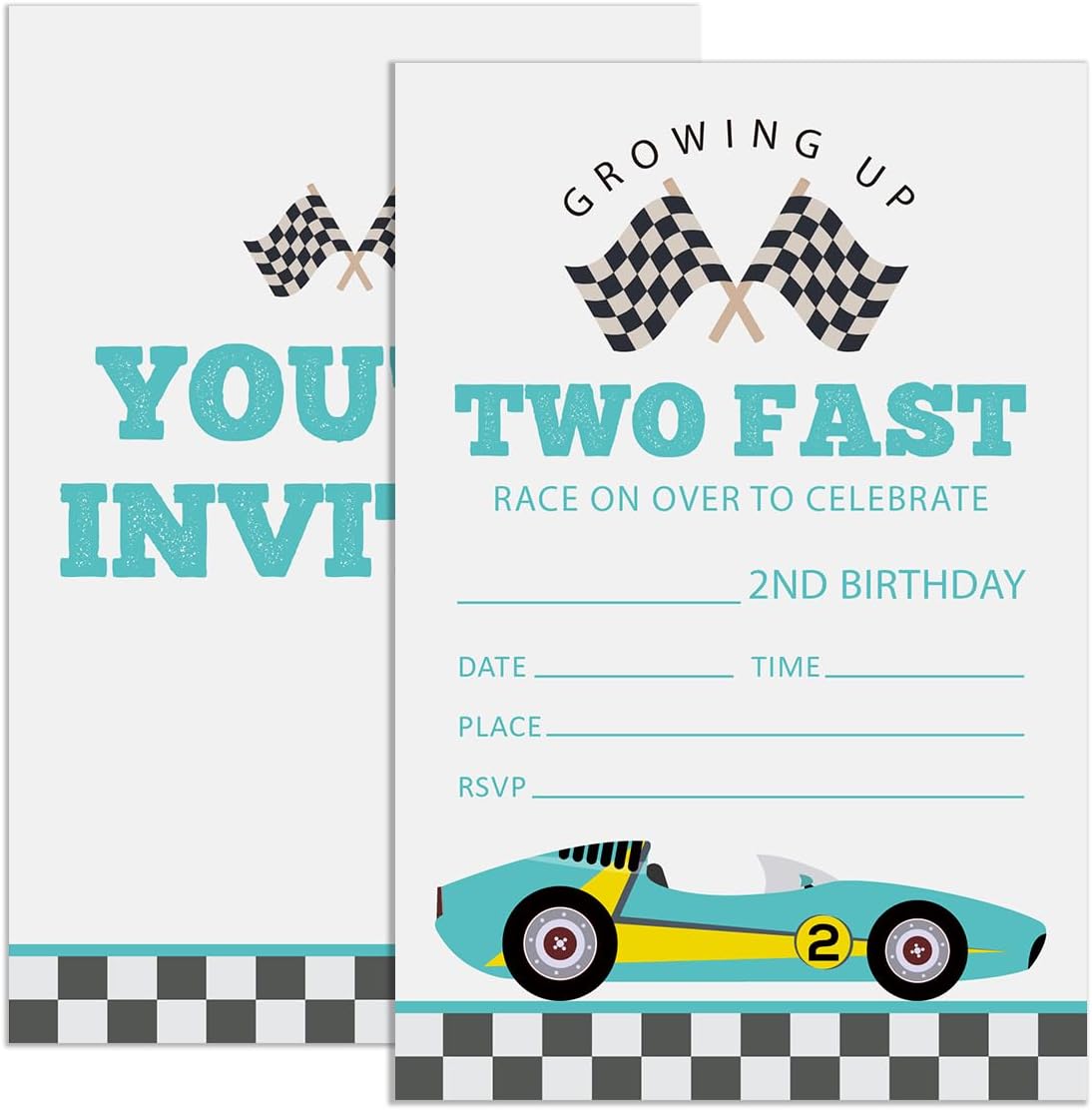 Amazon.com : UDNADKEX 2nd Birthday Invitations for Boy Race Car with ...