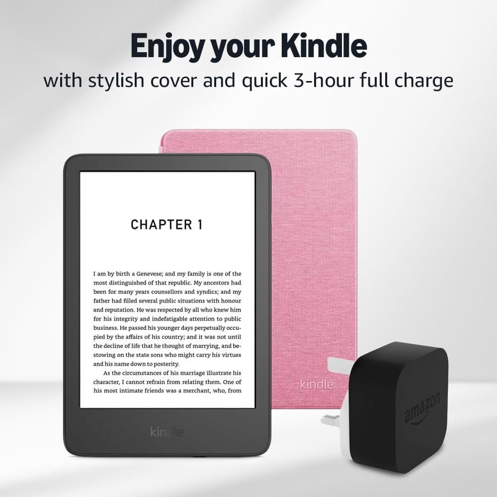 Kindle (2024 Release) 16 GB without ads, an Amazon Fabric Cover and an ...
