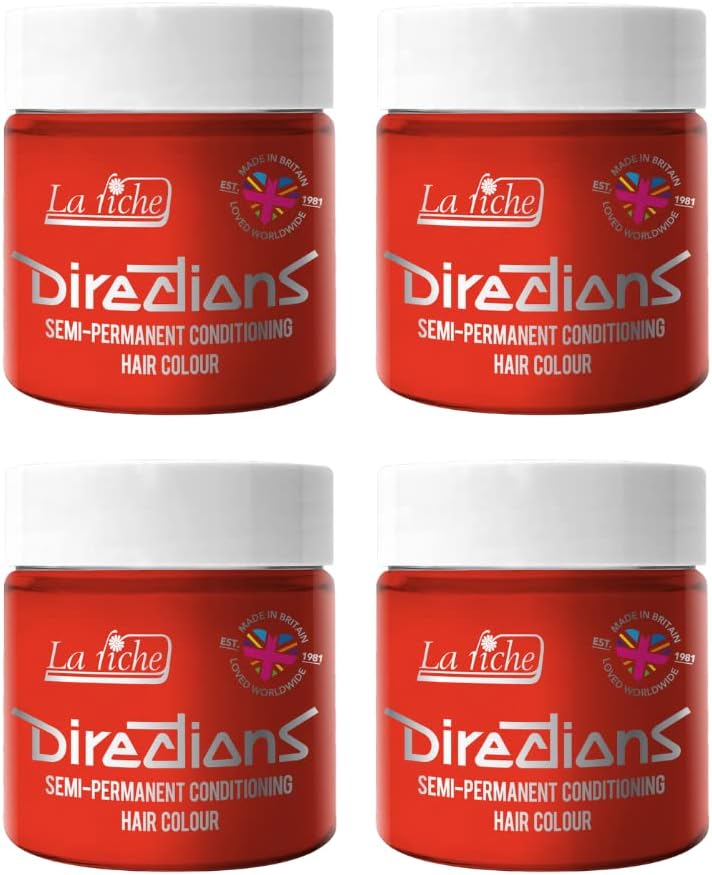 4x La Riche Directions Semi-Permanent Hair Color 100ml Tub - Neon Red ...