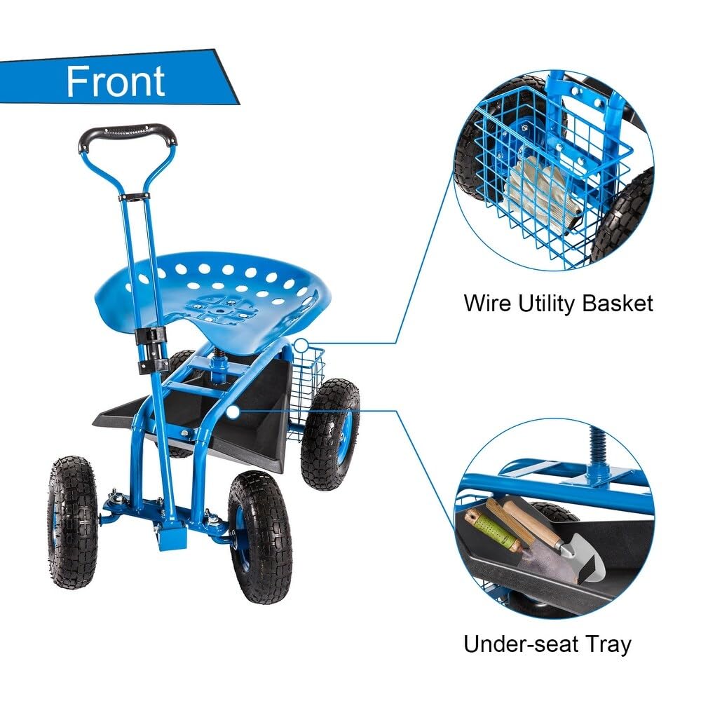 Garden Cart with Seat, Wagon Cart Rolling Scooter for Planting, Patio ...