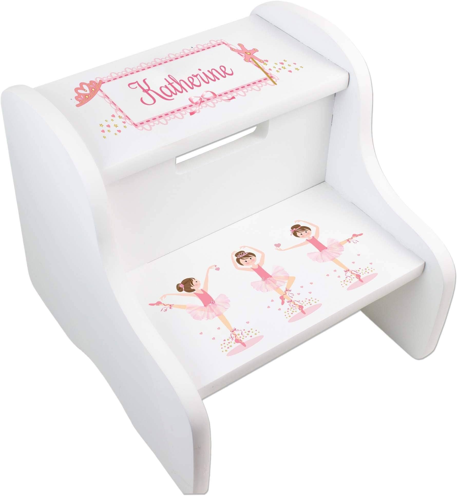 Amazon.com: Personalized Ballerina Brunette 2 Step Stool for Kids Girls ...