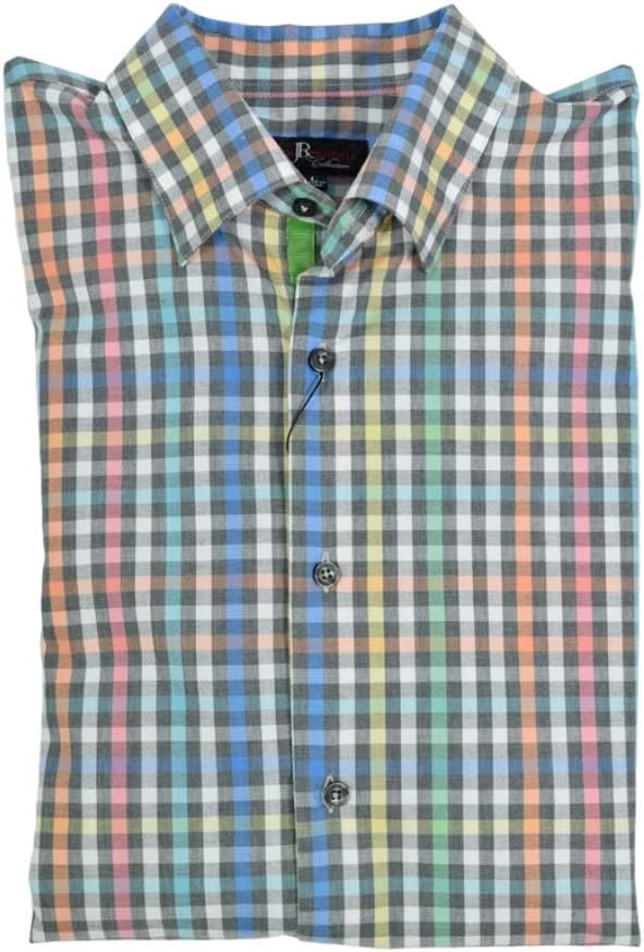 Amazon.com: Jon Randall by FX Fusion Long Sleeve Rainbow Plaid Shirt ...
