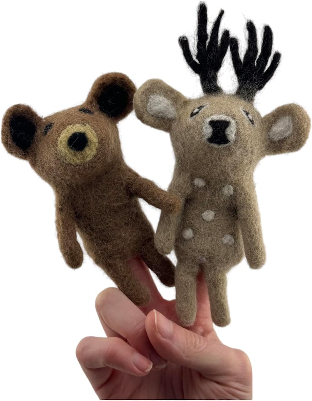 Bear and Deer Animal Finger Puppets (Set of 2) | Wool Finger Puppets ...