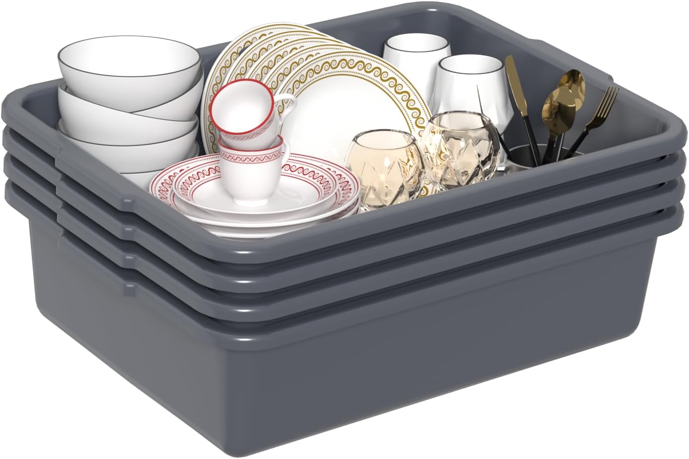 Quickquick 13 L Plastic Commercial Bus Box, Plastic Wash Tubs, Gray, 4 ...