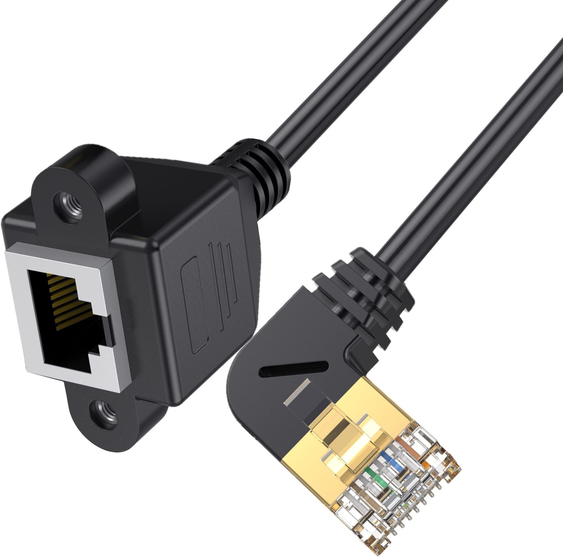 CABLESETC 90 Degree Angle Cat8 LAN Cable, RJ45 Male to Female Shielded ...