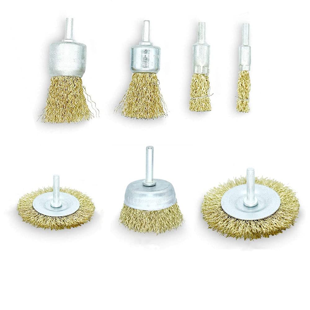 7 Pcs Wire Wheel Cup Brush Set with Round Shank Steel Crimped Wire ...