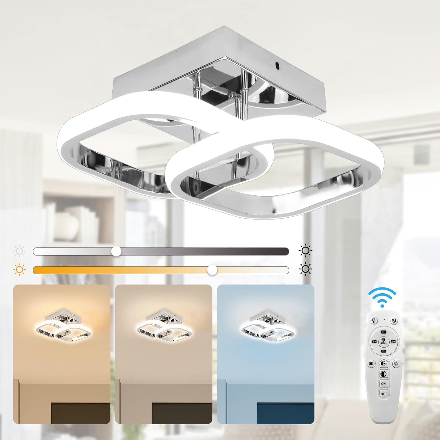ADISUN Lámpara de techo Led Regulable con Mando a distancia, Lámpara de ...