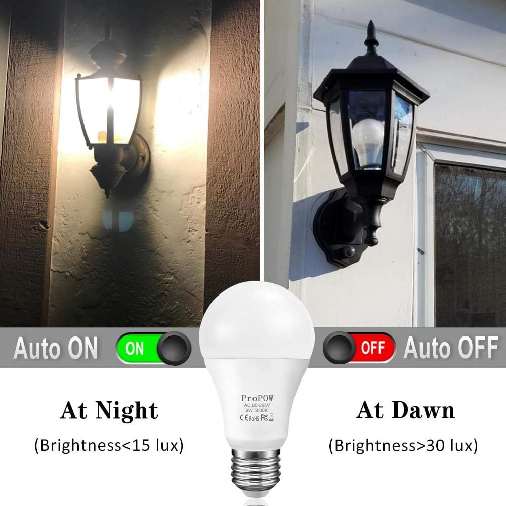 Dusk to Dawn Light Bulb,ProPOW 9W (60 Watt Equivalent) A19 LED Light ...
