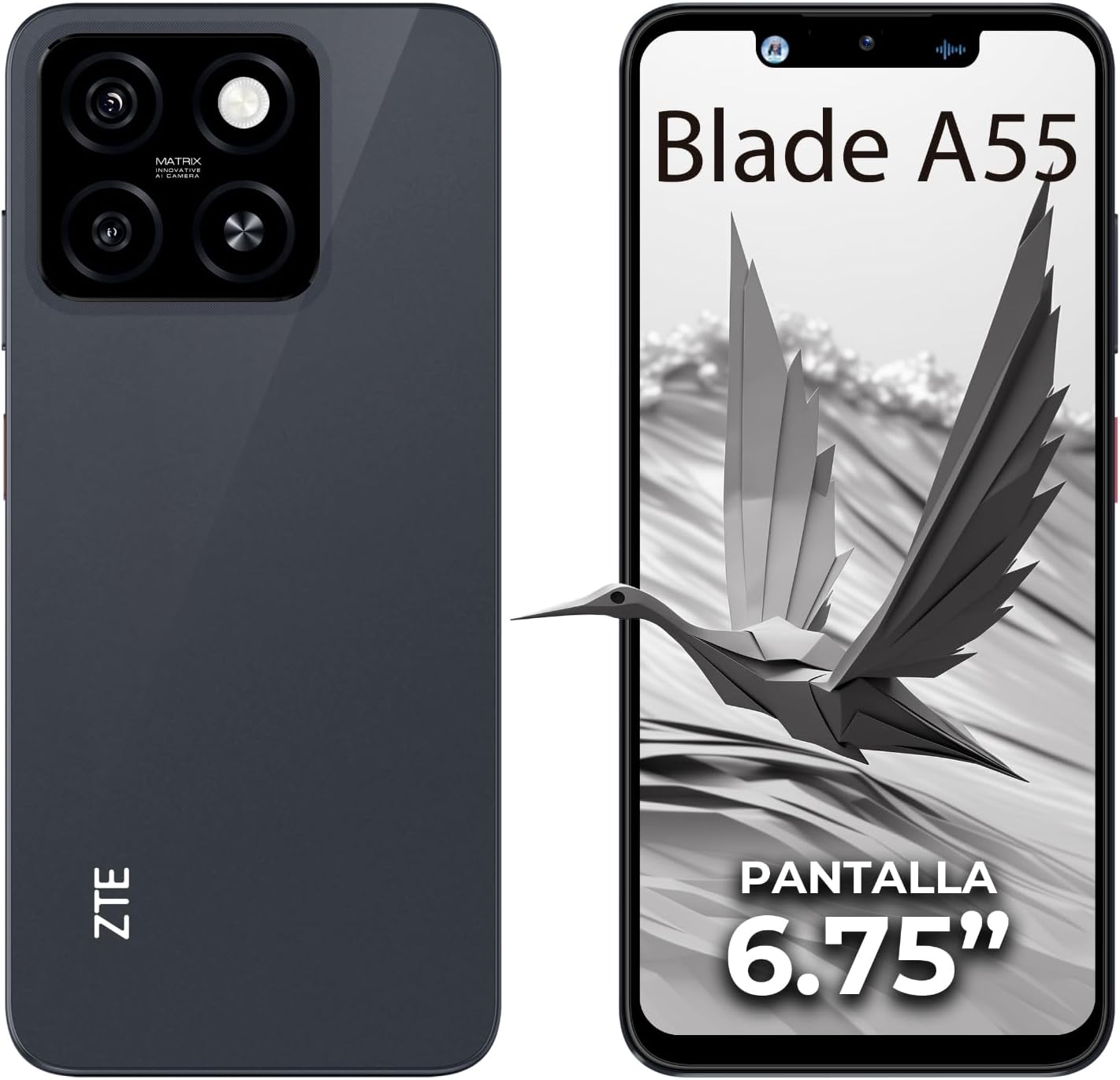ZTE Blade A55 Smartphone 128GB + 4GB RAM Desbloqueado Negro : Amazon ...