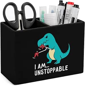 Amazon.com: I Am Unstoppable T-rex Pen Holder for Desk PU Pencil Cup ...