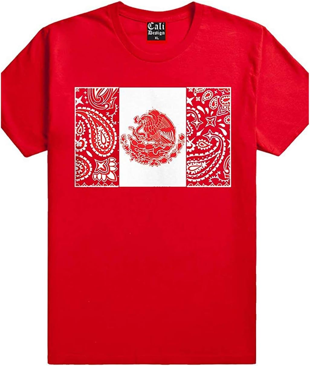 Amazon.com: CaliDesign Red Bandana Mexico Flag T Shirt Mexican Aztec ...